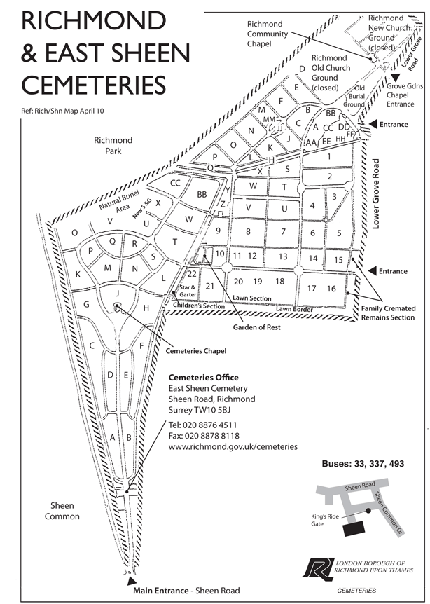 Map of Richmond and East Sheen Cemetery - London Borough of Richmond ...