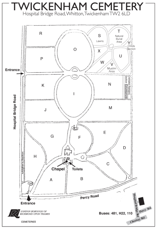 Map of Twickenham Cemetery - London Borough of Richmond upon Thames